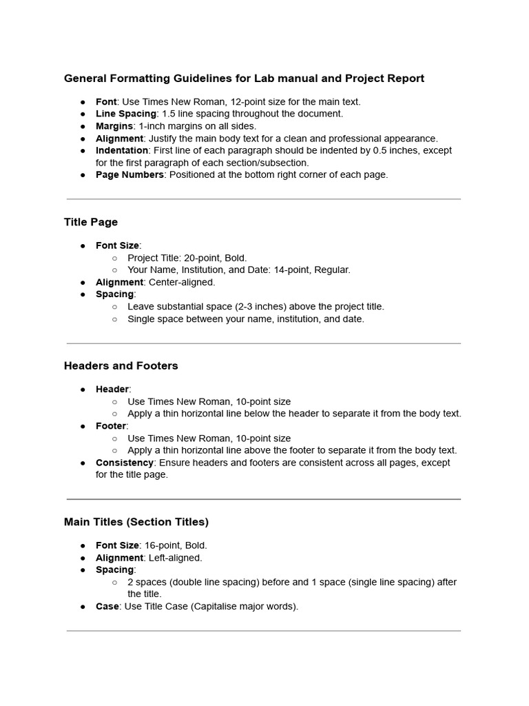 General Formatting Guidelines For Lab Manual and Project Report | PDF