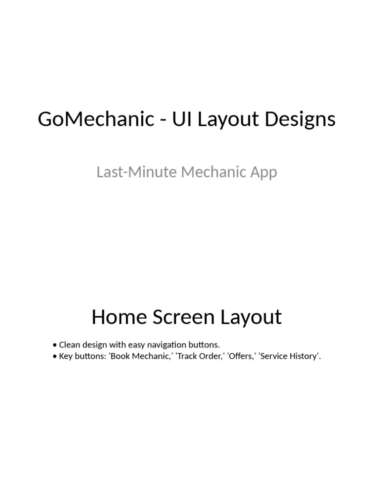 GoMechanic UI Layouts | PDF