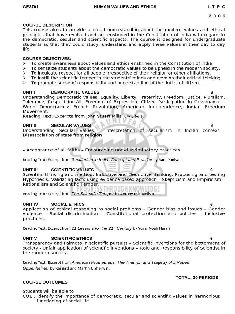 GE3791 HVE - NOL Study Materials | PDF