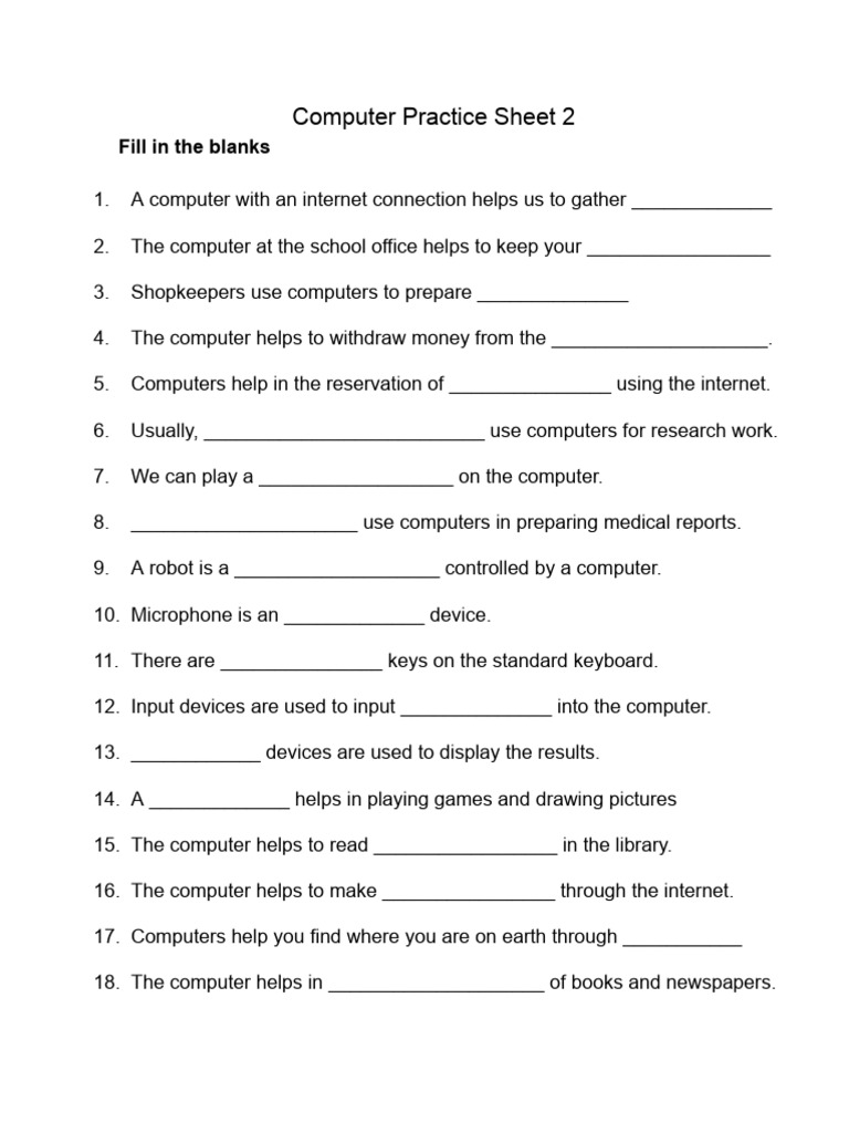 Computer Practice Sheet 2 | PDF