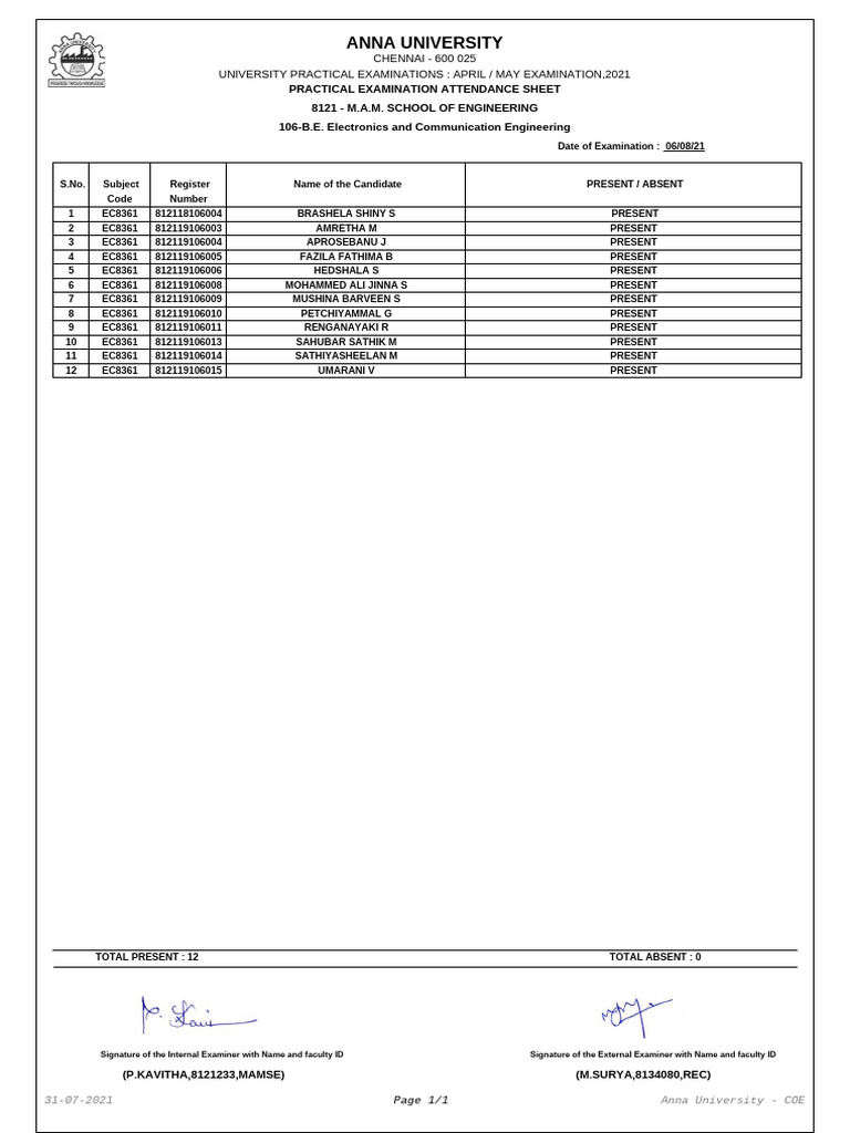 Attendance Sheet | PDF