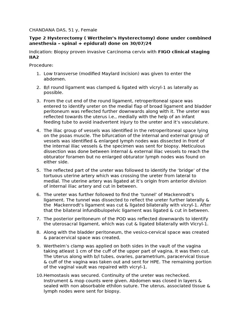 Wertheim Hysterectomy Procedure Steps | PDF | Uterus | Social Science