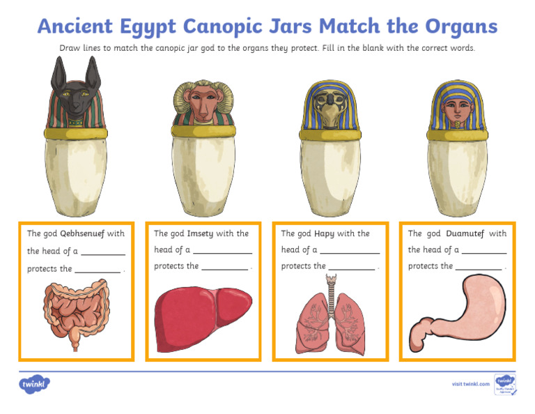 Color Ancient Egypt Canopic Jars Match The Organs Activity | PDF
