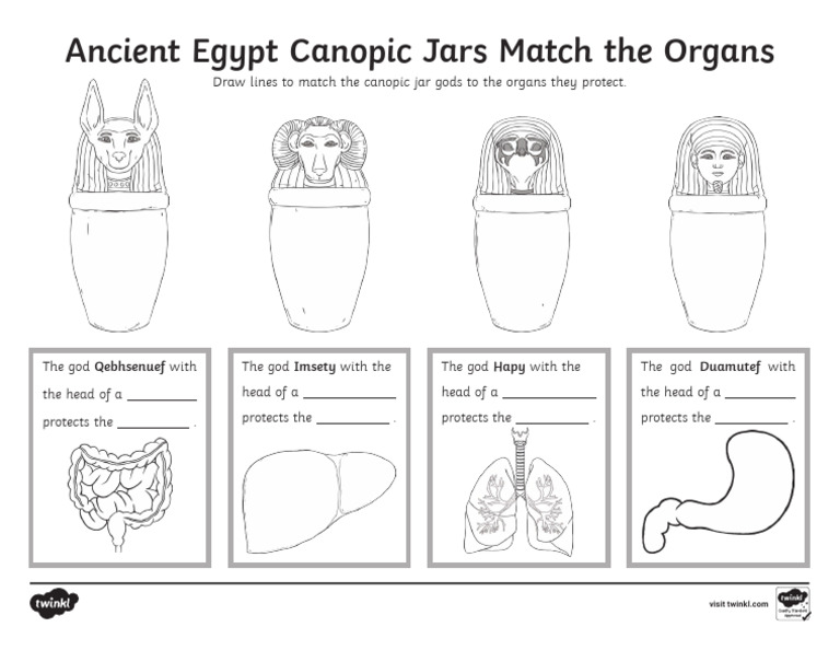 BW Ancient Egypt Canopic Jars Match The Organs Activity | PDF