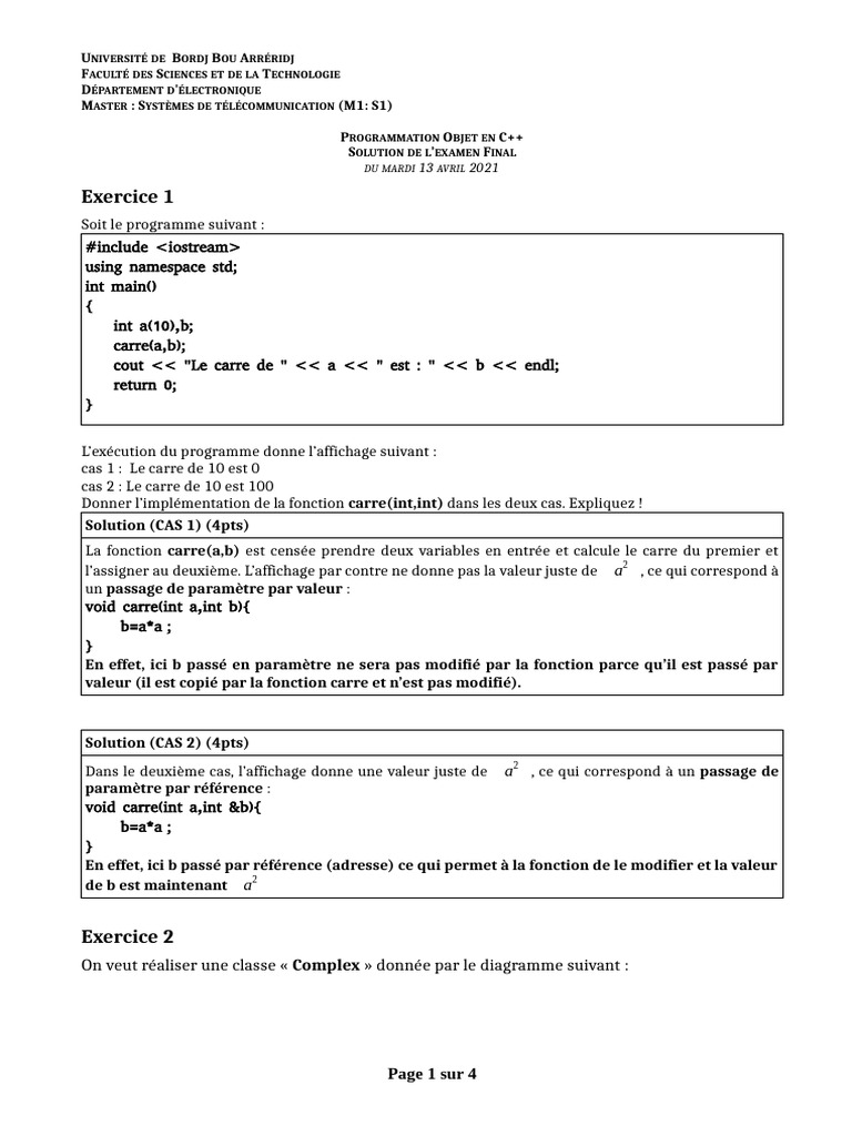 Solution Examen1 Programmation Orientée Objet En C Pdf