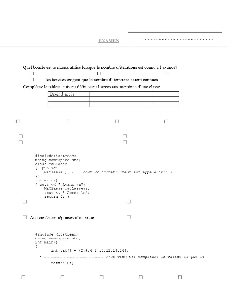 Examen1 Programmation Orientée Objet en C++ | PDF
