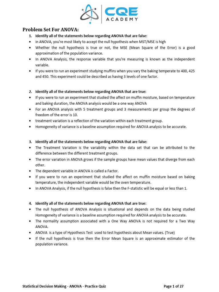 Practice Exam For ANOVA | PDF