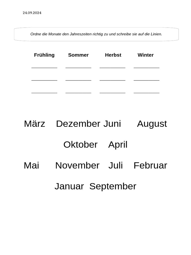Jahreszeiten Und Monate Zuordnen | PDF