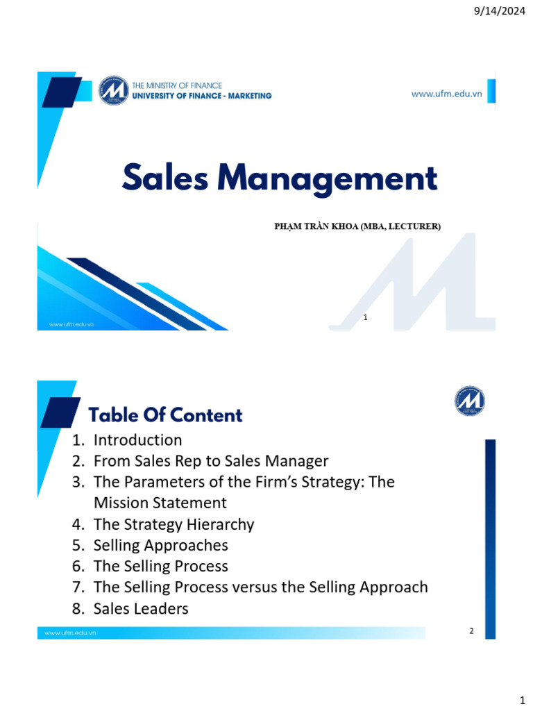 SalesManagement - Chap1 - Pham Tran Khoa (IP) | PDF