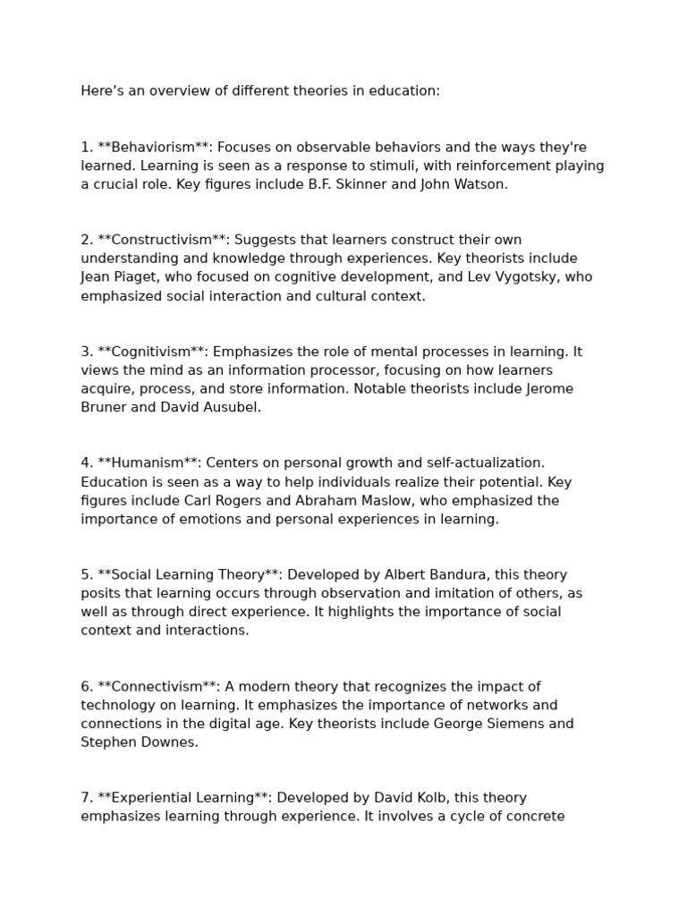 Theories in Education | PDF