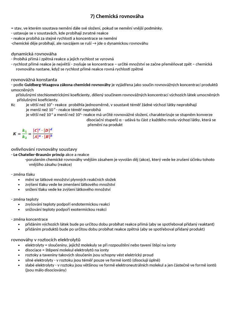 7) Chemická Rovnováha | PDF