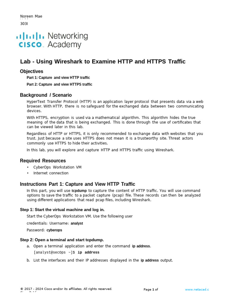 Lab 12 Using Wireshark To Examine HTTP and HTTPS Traffic Valdez | PDF