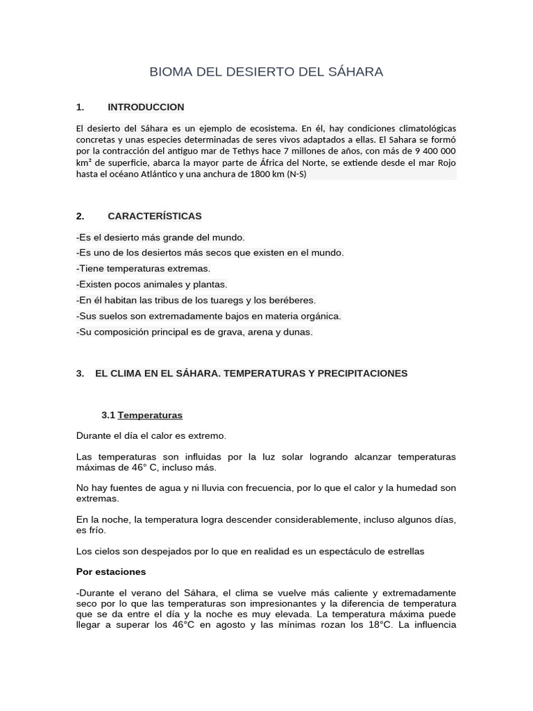 Bioma Del Desierto Del Sáhara | PDF