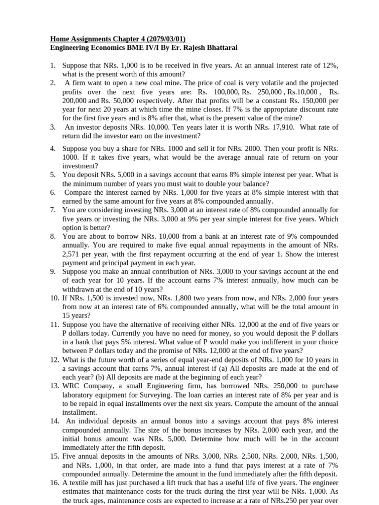 Engineering Economics Tutorial Chapter 4 | PDF