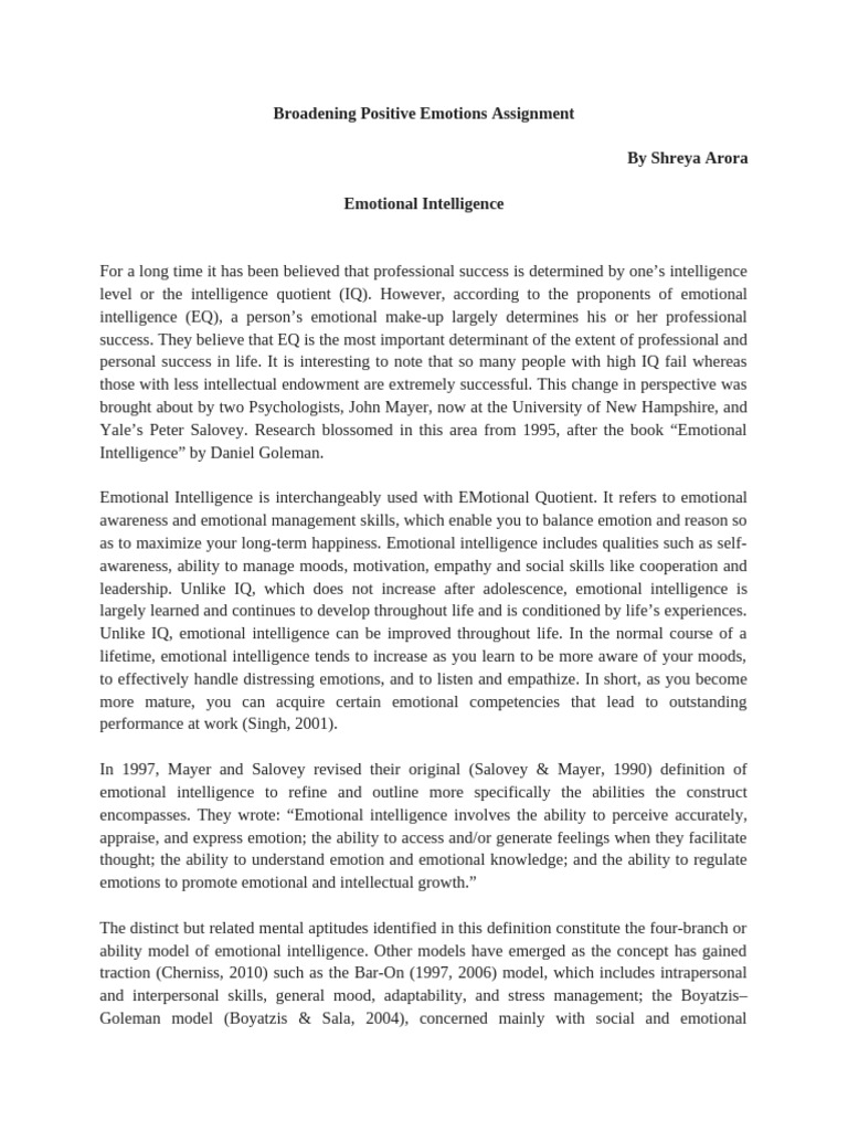 Broadening Positive Emotions Assignment | PDF