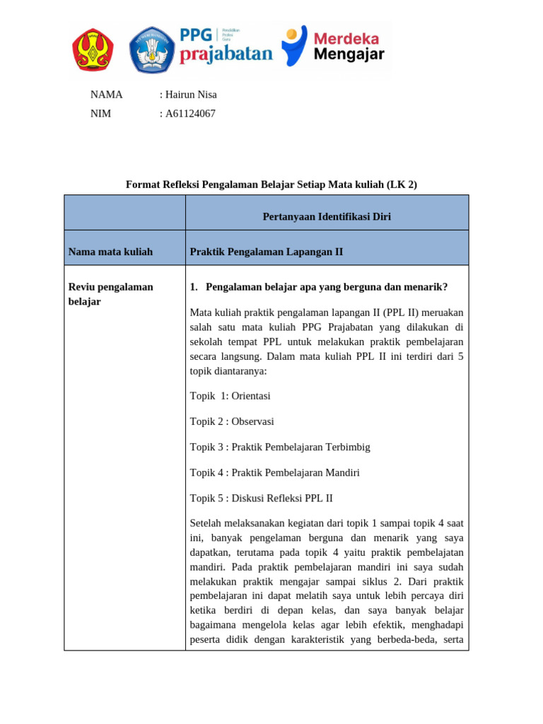 Refleksi PPL 2 | PDF