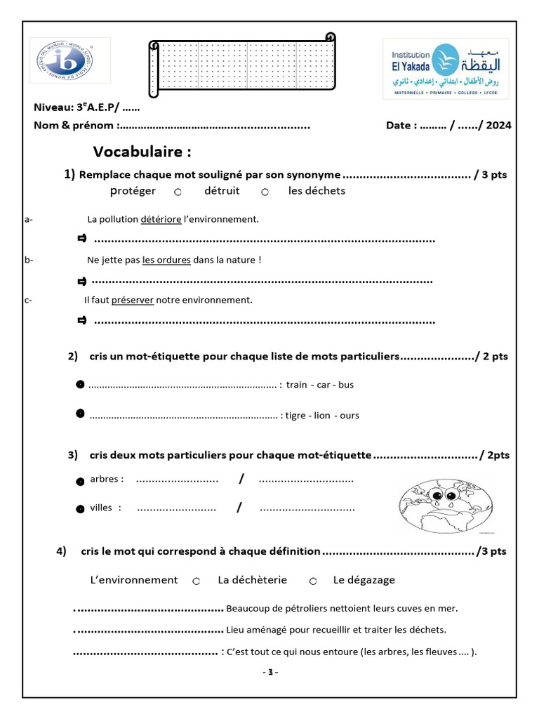 Je Partage - Exercices - Valuatifs - Semestre N - 2 (Prot-Ger Notre Environnement) (1) - Avec ...