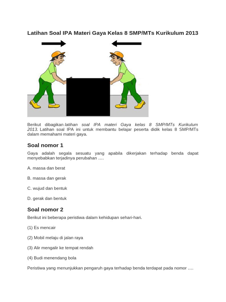 Latihan Soal IPA Materi Gaya Kelas 8 SMP | PDF