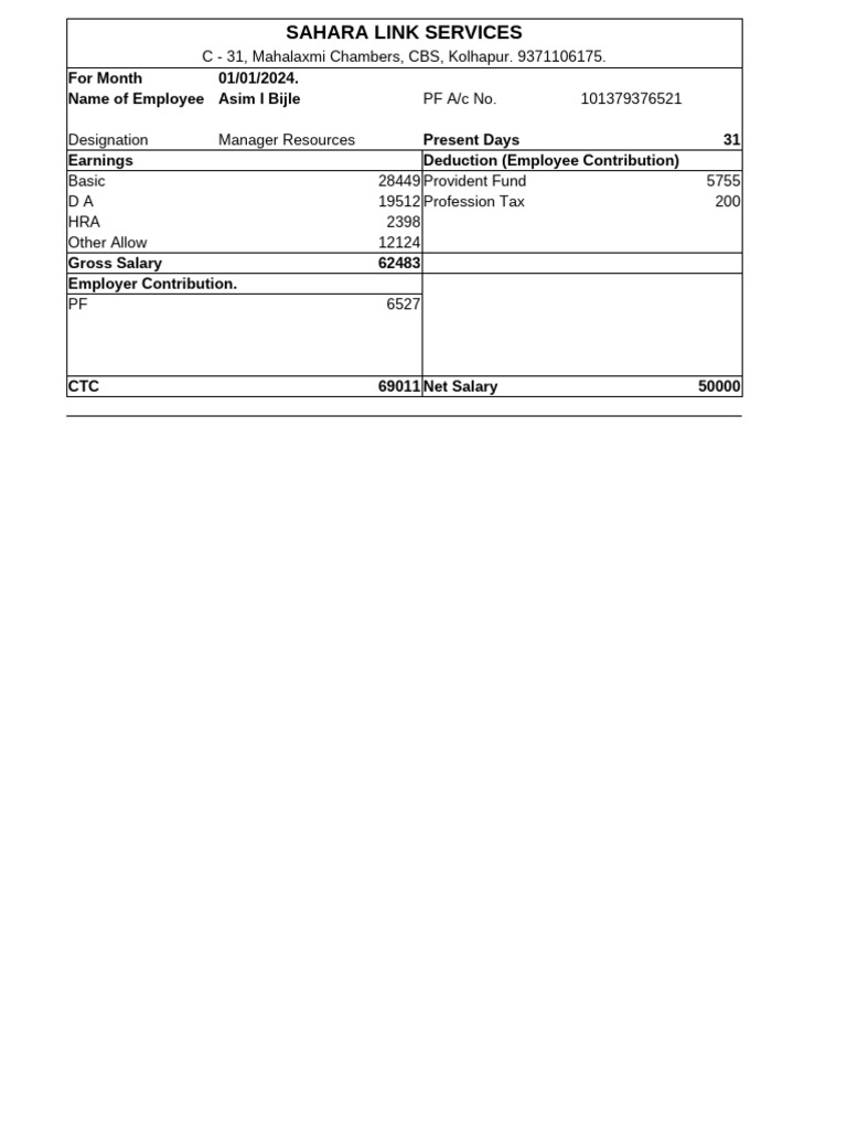 Asim Bijle Pay 1 Nov 20 Slip | PDF