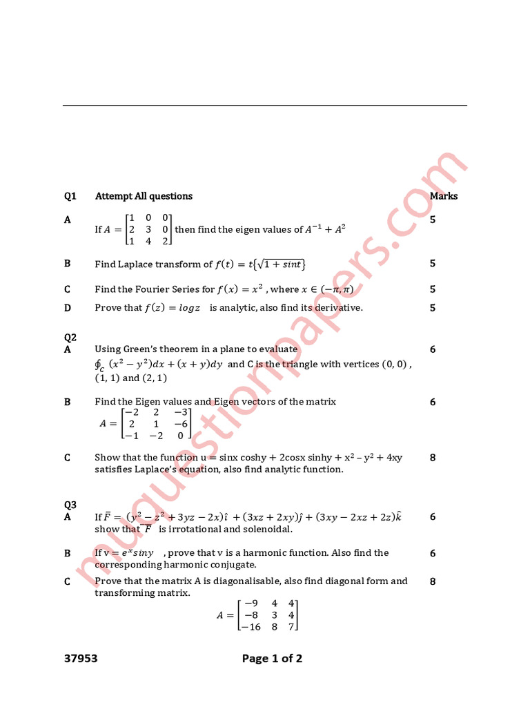Be Electrical Engineering Semester 3 2023 December Engineering Mathematics Iiirev 2019 C Scheme ...