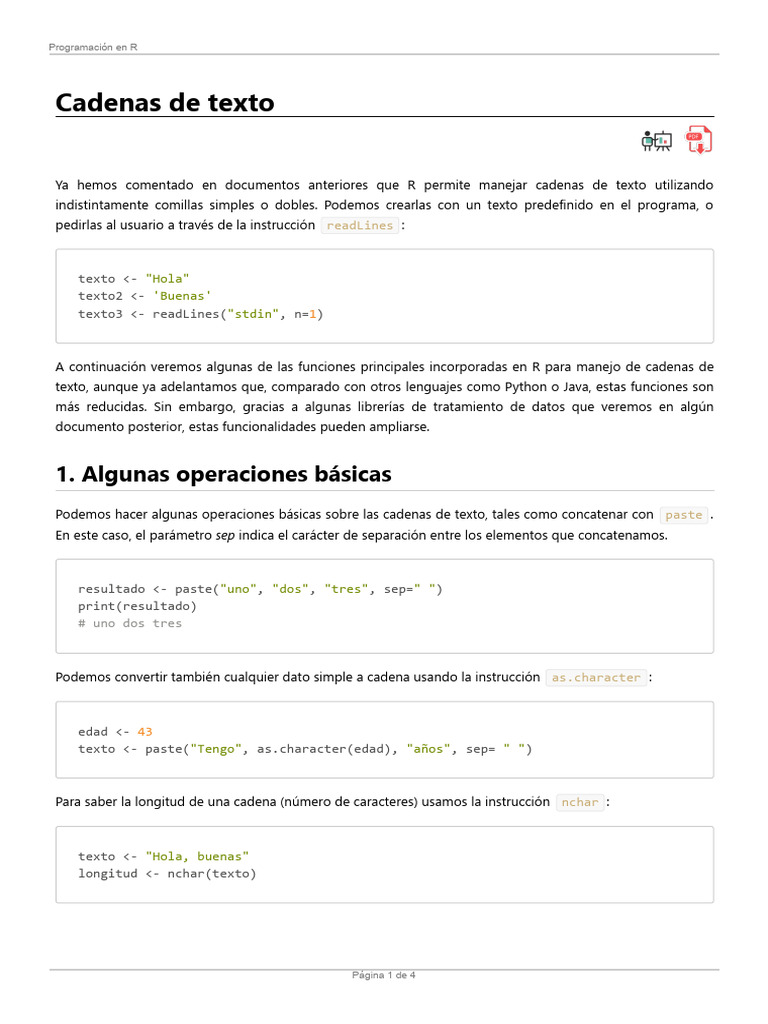 Cadenas de Texto: 1. Algunas Operaciones Básicas | PDF
