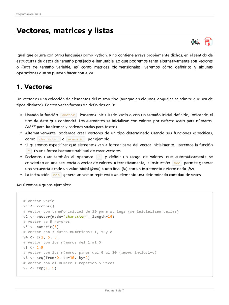 Vectores, Matrices y Listas | PDF