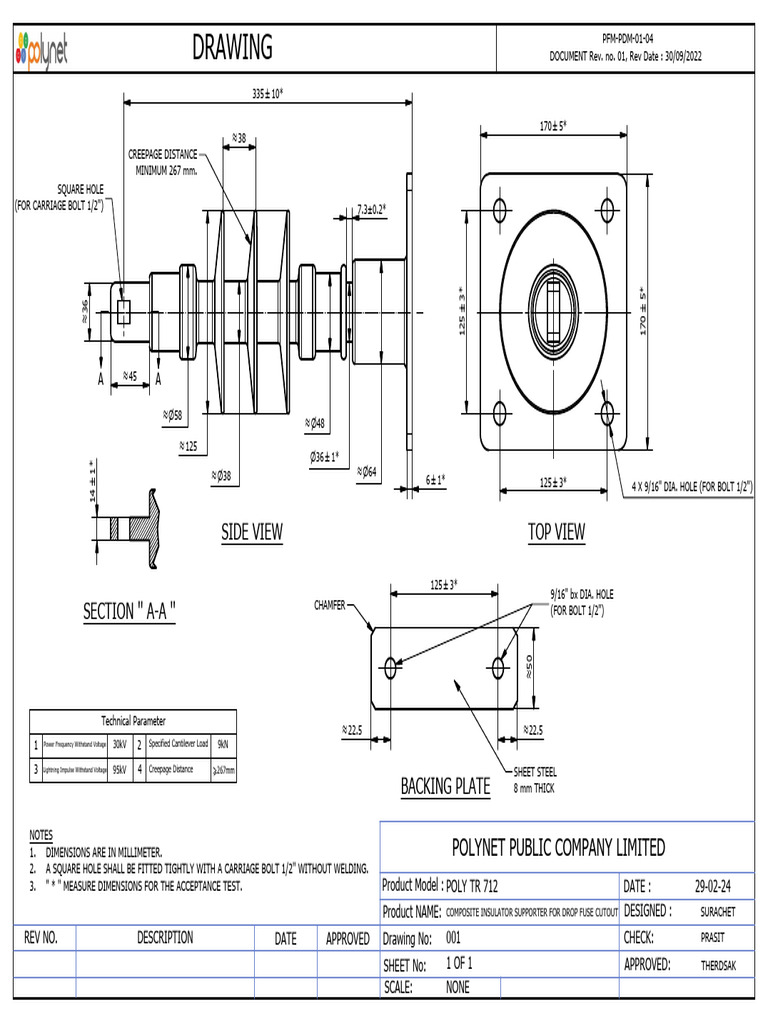 DWG 001 - Composite Insulator Supporter For Drop Fuse Cutout | PDF