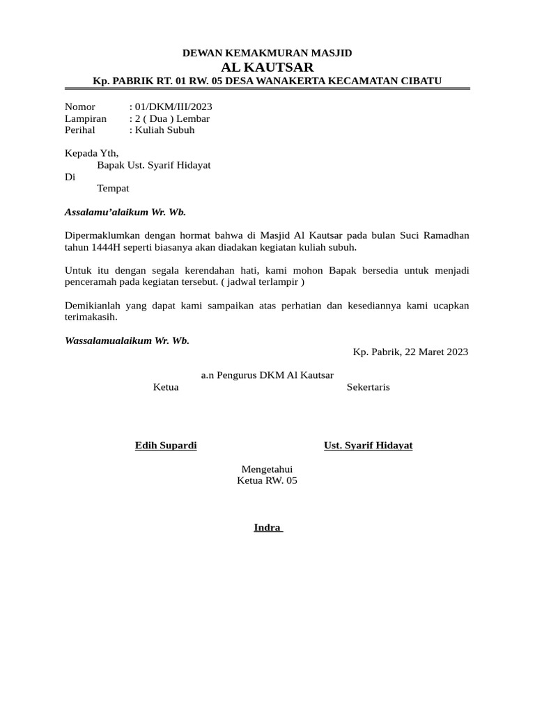 Surat Undangan Kuliah Subuh Pdf