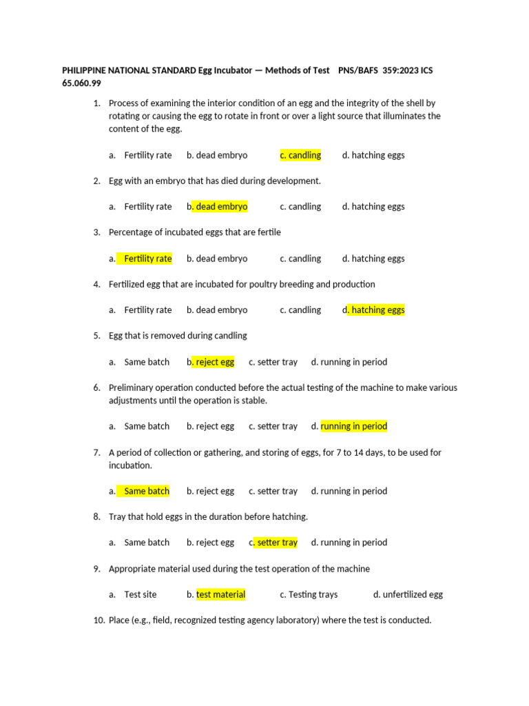 PAES Egg Incubator (Method of Test) | PDF