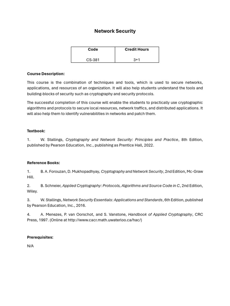 Network Security - Course-Outline | PDF