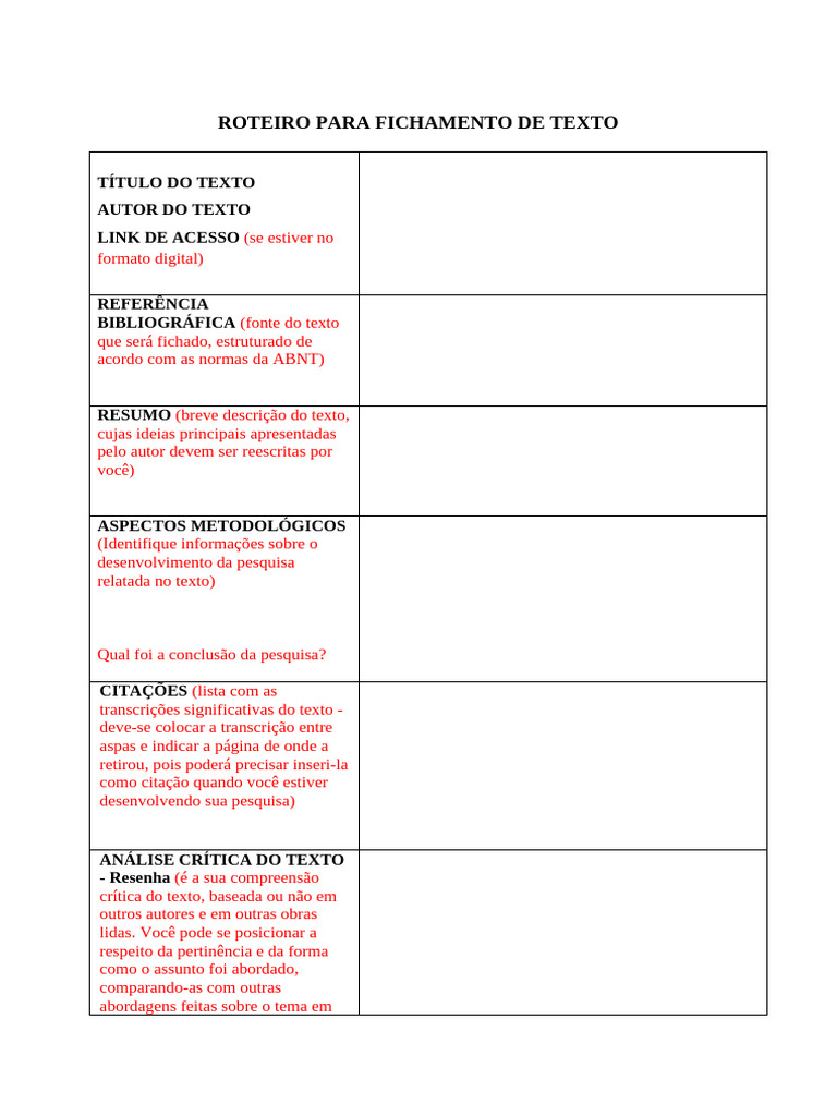 Modelo para Fichamento de Texto | PDF