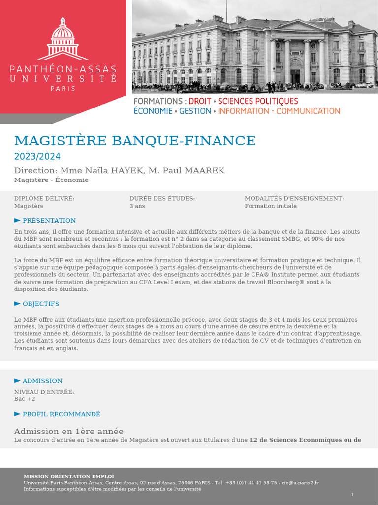 Magistère Banque Finance | PDF