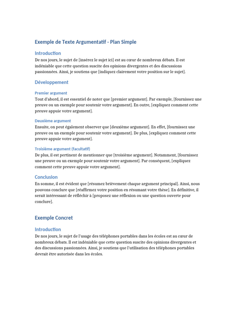 Texte Argumentatif Plan Simple Complet Variete | PDF