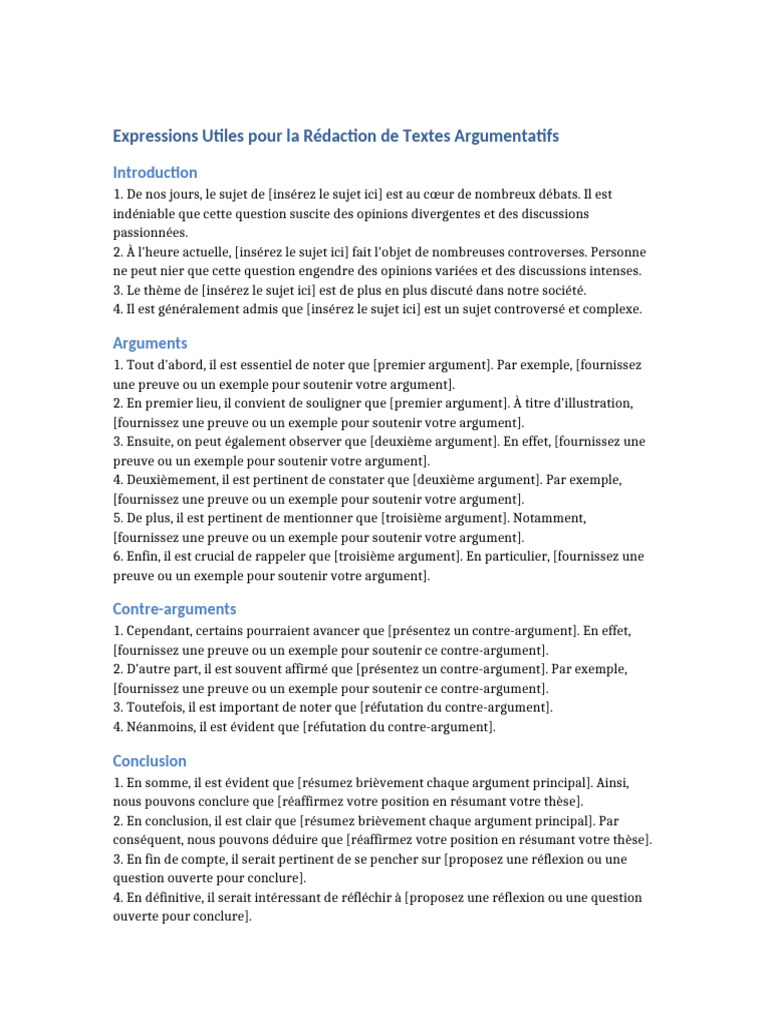 Expressions Rédaction Texte Argumentatif | PDF