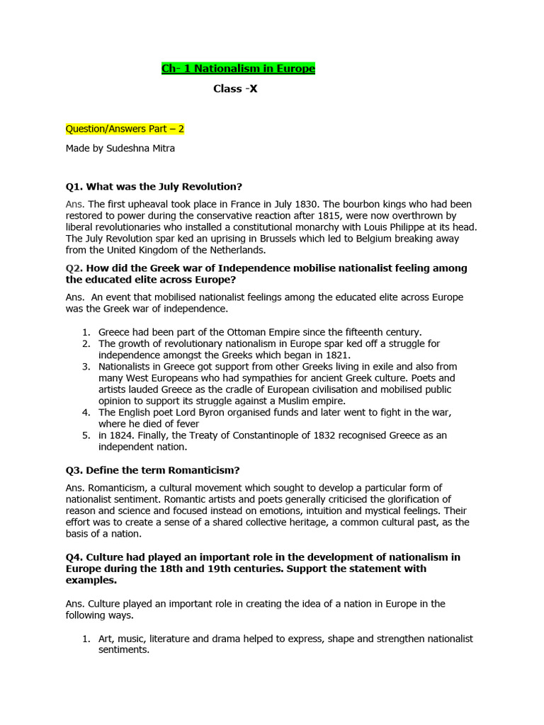 Ch-1 Nationalism in Europe (Notes) Part-2 | PDF | Nationalism | History