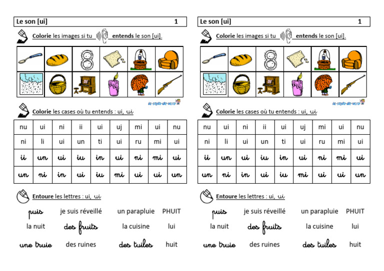 Exercice 1 Le Son Ui | PDF