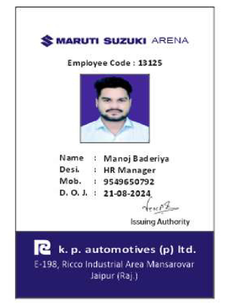 Maruti Suzuki Id Card | PDF