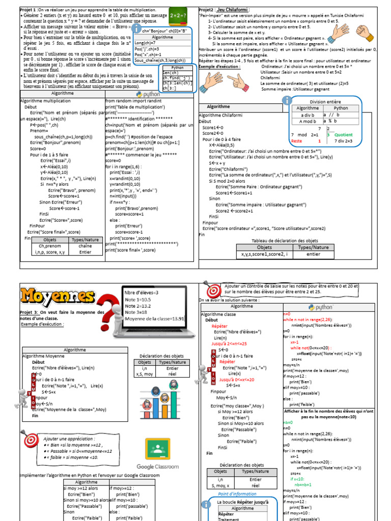 Fiche Algo 2si 1 | PDF