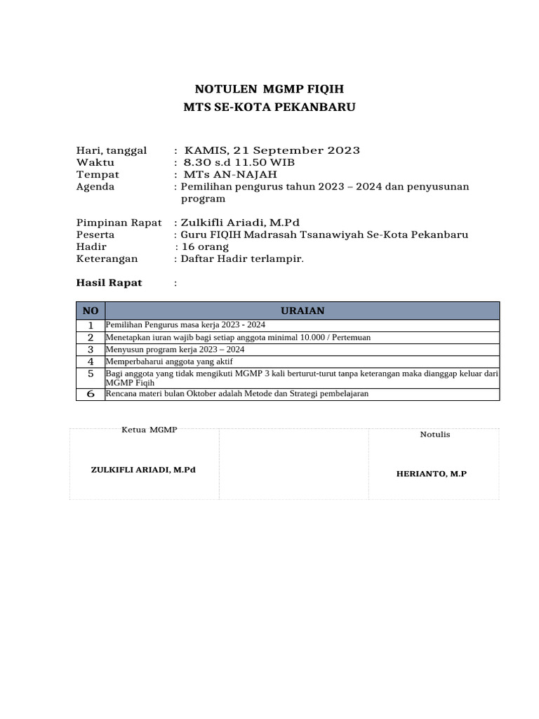 Form Notulen MGMP | PDF