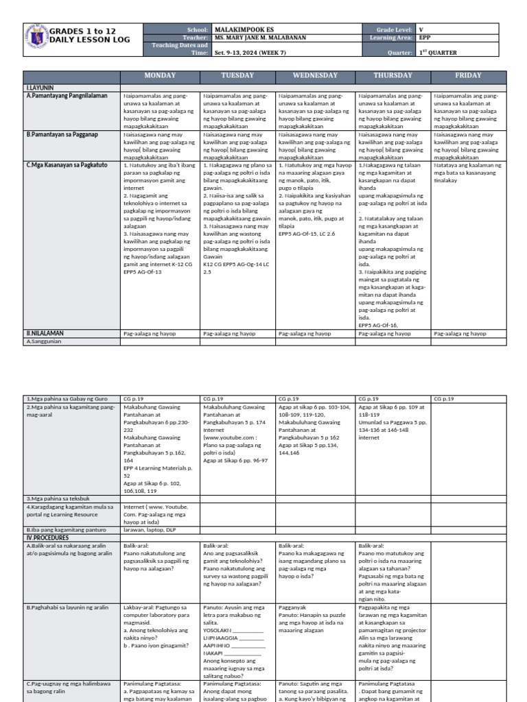 DLL - Epp 5 - Q1 - W7 | PDF