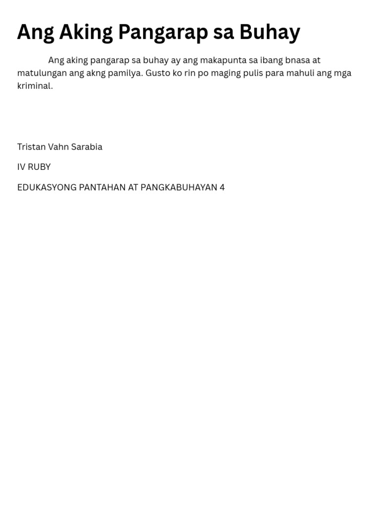 Ang Aking Pangarap Sa Buhay | PDF