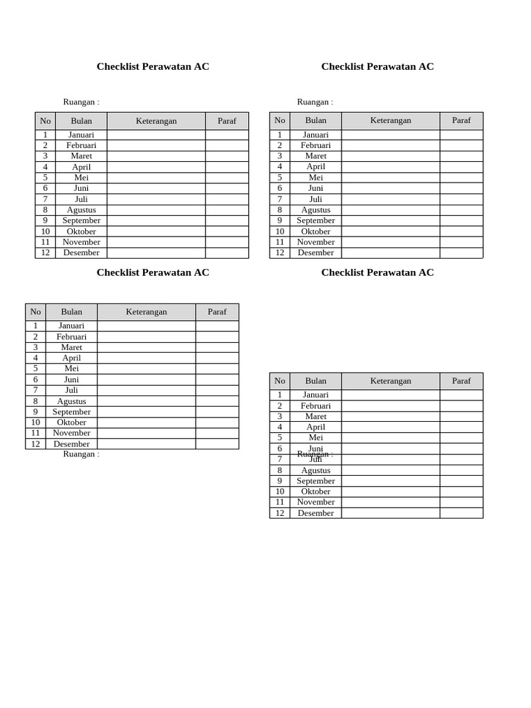 Checklist Perawatan Ac | PDF