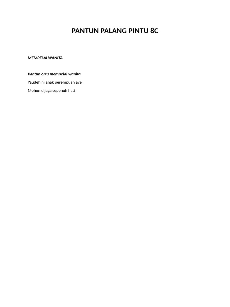 Pantun Palang Pintu 8c | PDF