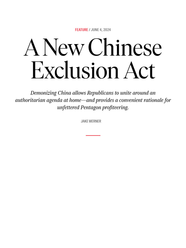 A New Chinese Exclusion Act - The Nation | PDF