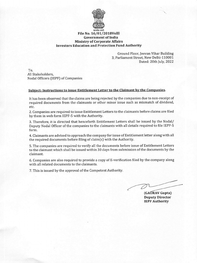 Entitlement Letter Circular | PDF