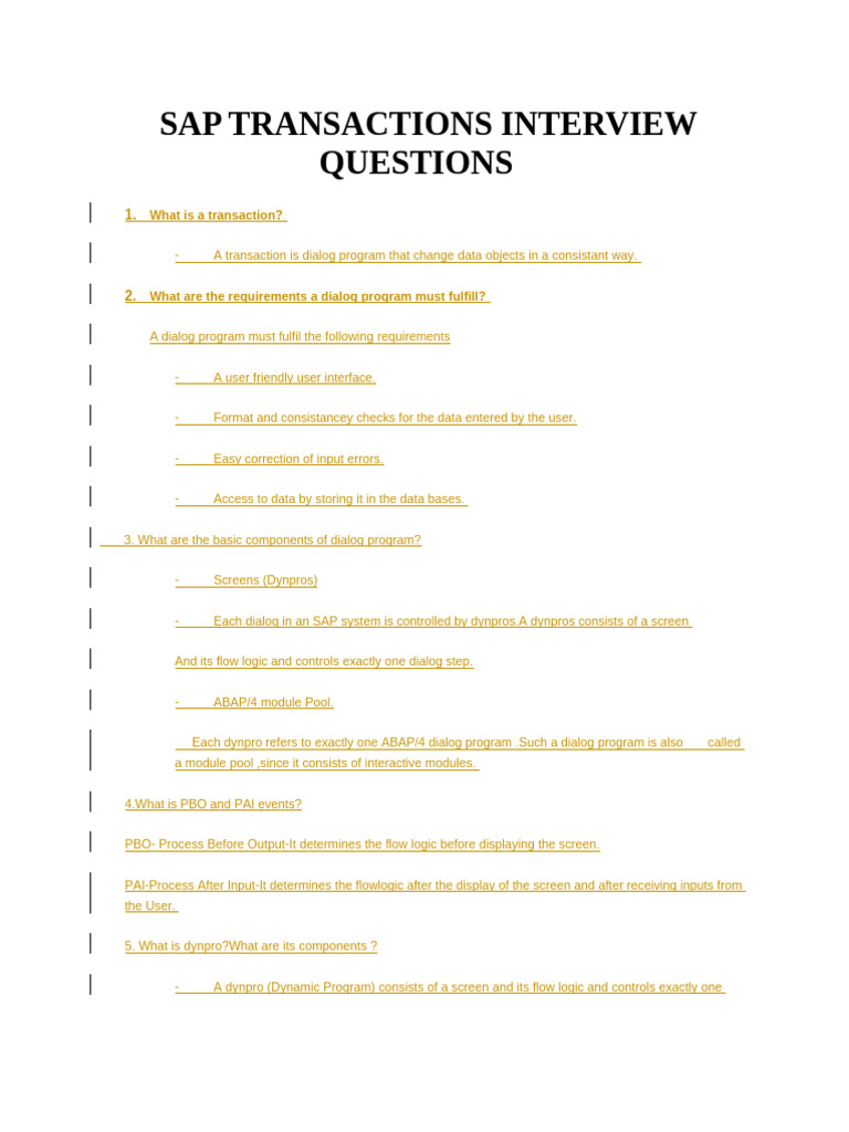 Sap Transactions Interview Questions | PDF