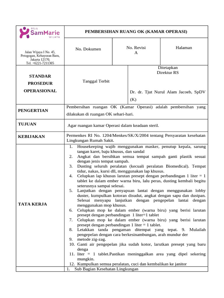 Spo Pembersihan Ruang Ok (Kamar Operasi) | PDF