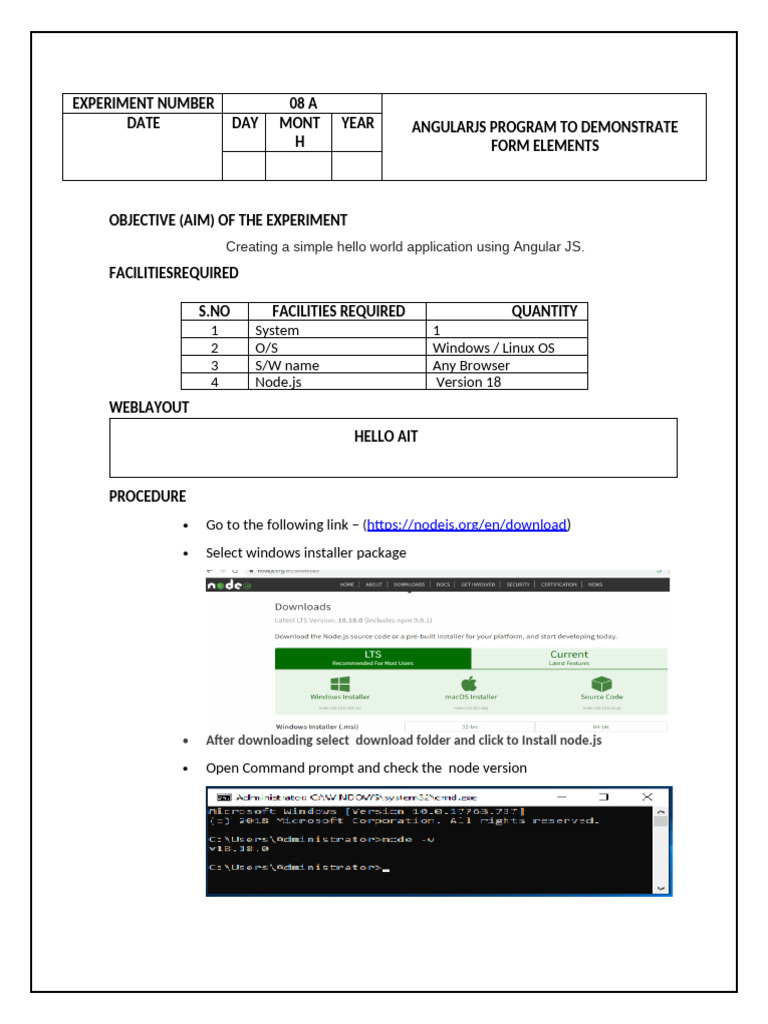 Write A AngularJS Program To Demonstrate Form Elements (Input Elements) - 8a | PDF