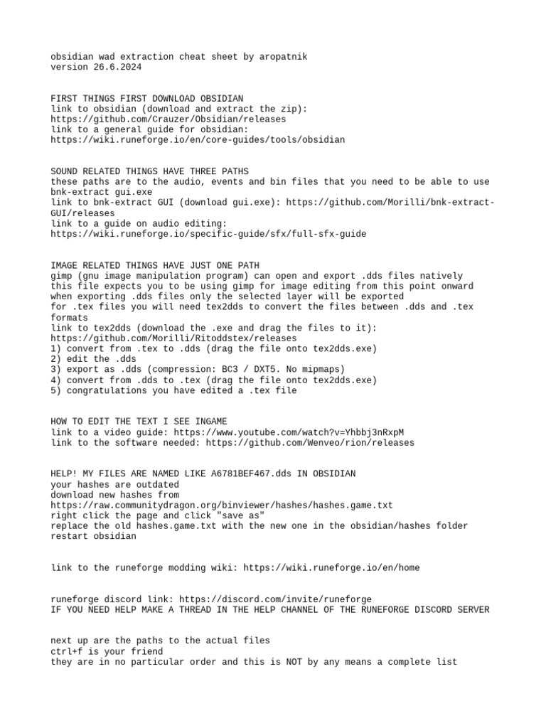 Obsidian Wad Cheat Sheet | PDF