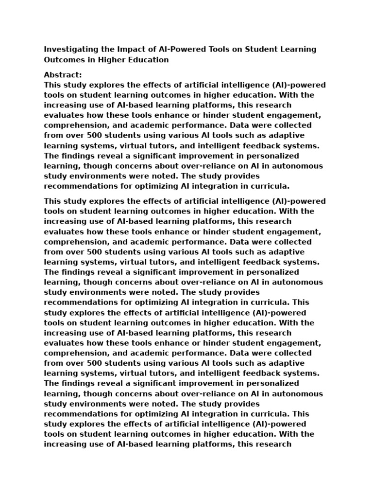 Investigating The Impact of AI-Powered Tools On Student Learning Outcomes in Higher Education | PDF